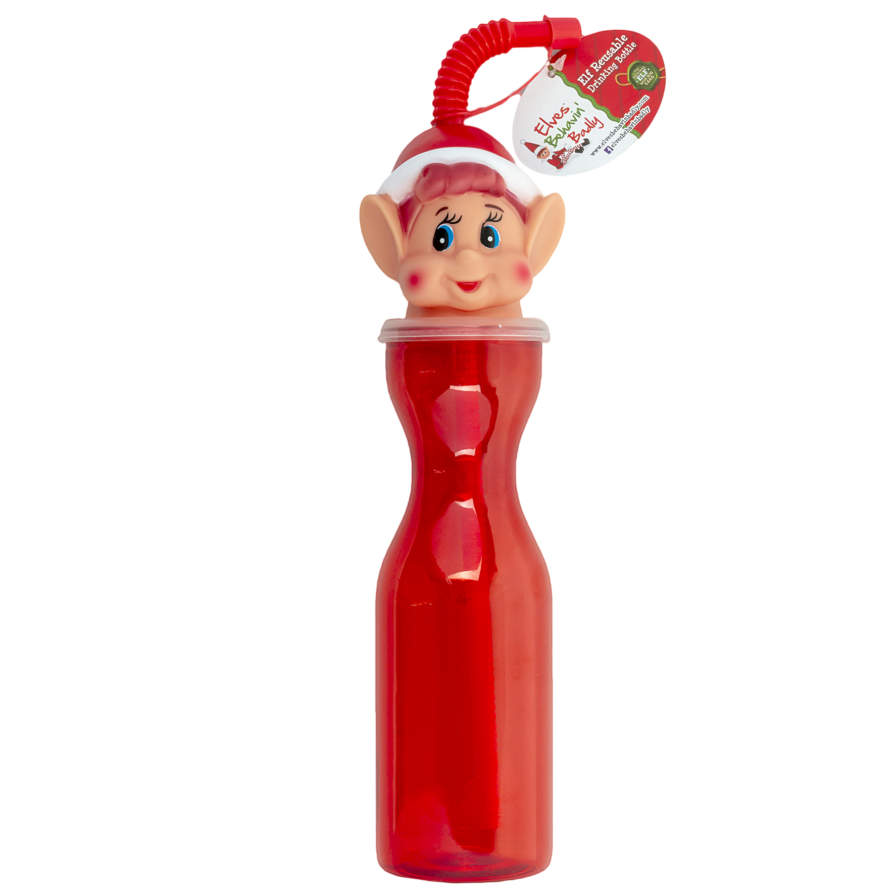Elf Head 450ml Drinking Water Bottle with Straw - Truckloads Coolangatta
